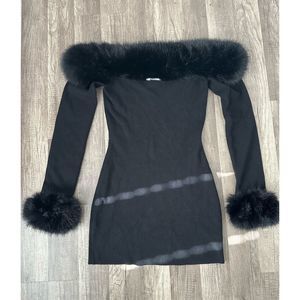 Guizio | Dresses | Guizio Faux Fur Off The Shoulder Mini Dress | Poshmark